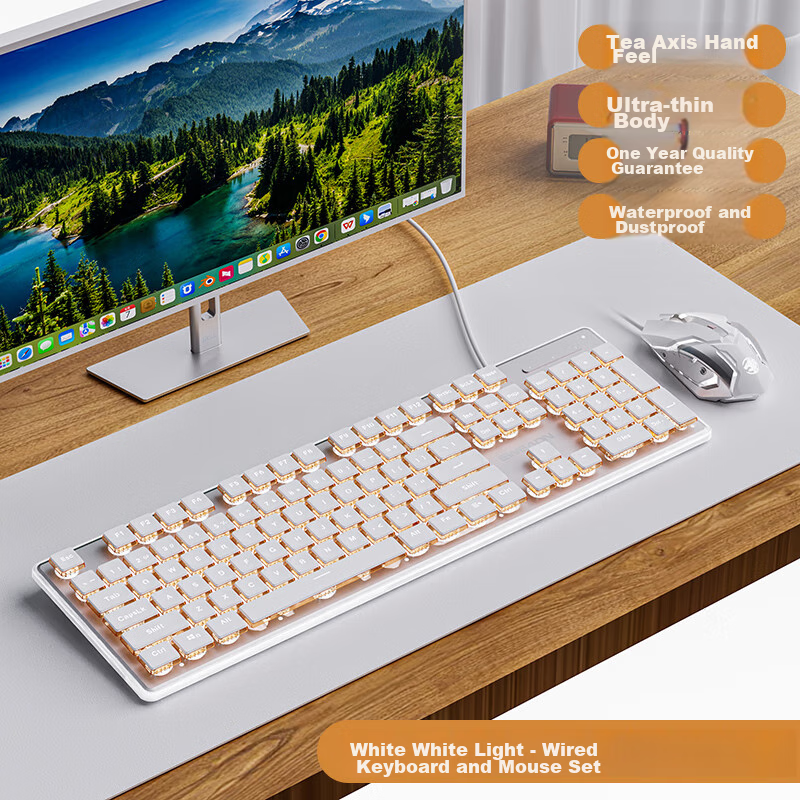 Qianxingzhe V3 104-Key Wired Keyboard And Mouse Set, Quiet And Slim Mechanical Feel, High Aesthetic Value for Men And Women, Office Thin Film Keyboard, Laptop And Desktop Computer Peripherals, Cream White