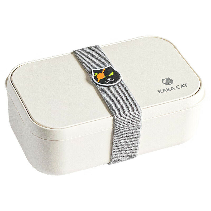 CAMUZ Bamboo Fiber Antibacterial Compartment Lunch Box, Microwave-Safe, Large Capacity 1000ML, White Collaboration Edition for Office Workers