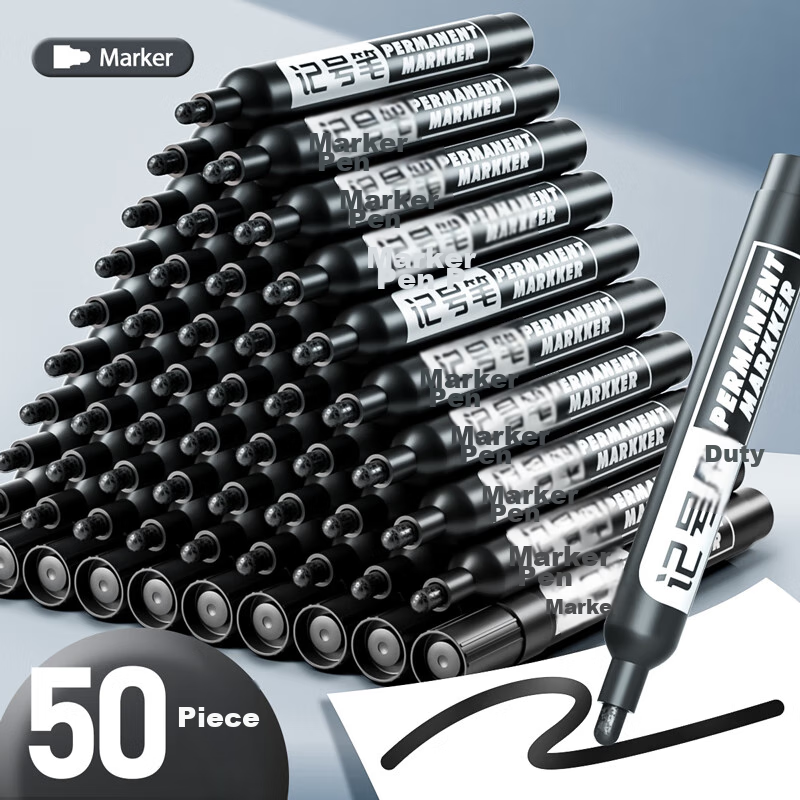 Jinzhi 50 Black Marker Pens, Large Tip Oil-Based Pens, High Capacity Thick Tip Signing Pens, Quick-Drying Waterproof Express Delivery Logistics Warehouse Special Advertising Poster Sign-In Pens, Large Size, Non-Fading Waterproof