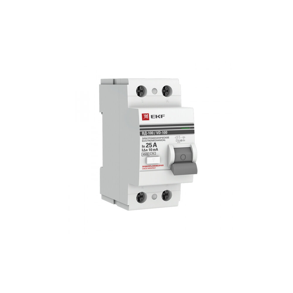 EKF PROxima ВД-100 УЗО 2P 25А/10мА (AC) электромеханическое, elcb-2-25-10-em-pro