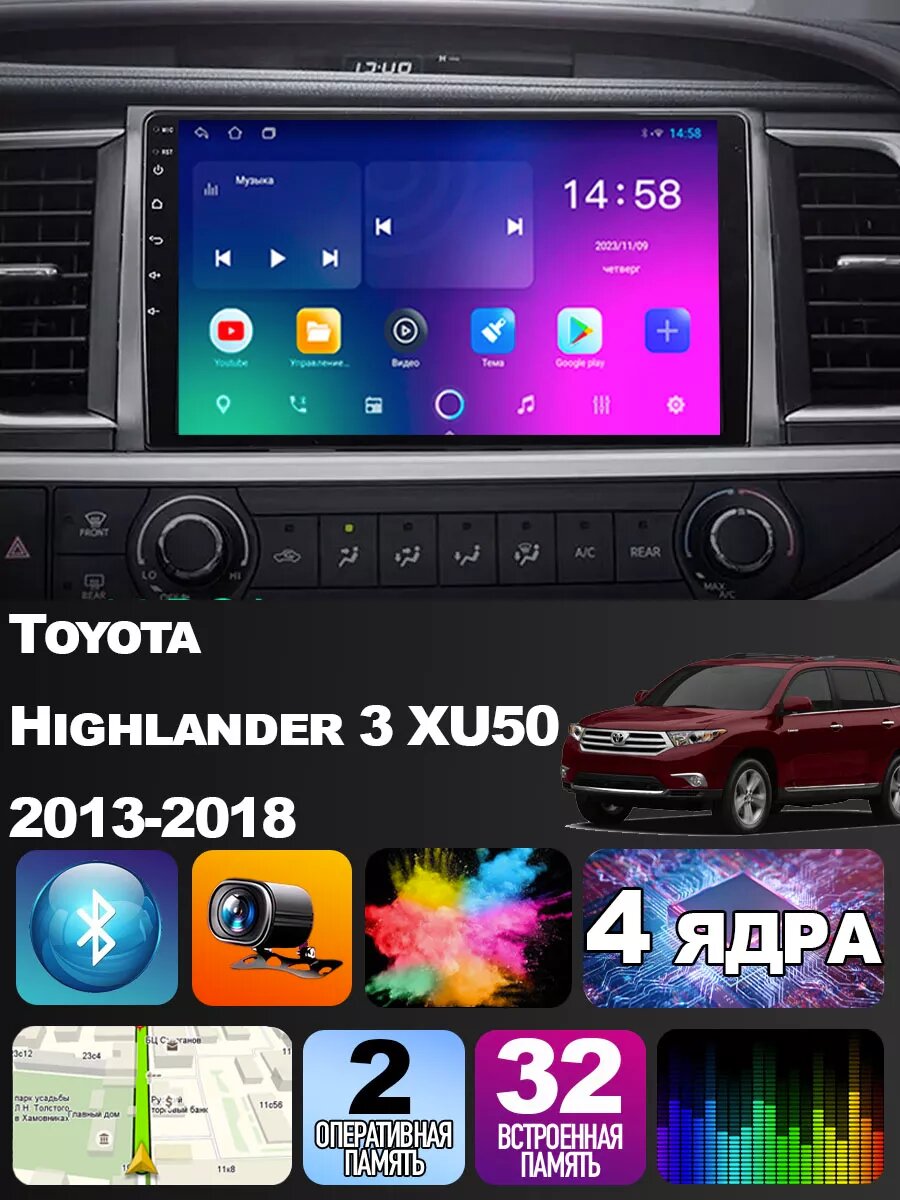 Автомагнитола TS7 для Toyota Highlander 3 2+32Gb, Bluetooth, FM/AM, GPS