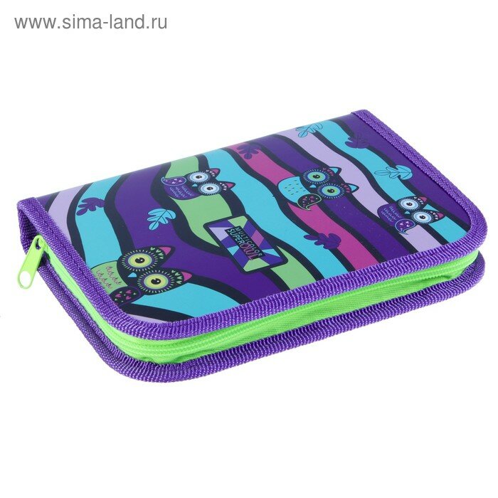 Пенал, 1 секция, 130 х 190 мм, откидная планка, Hatber, «Цветные совы»