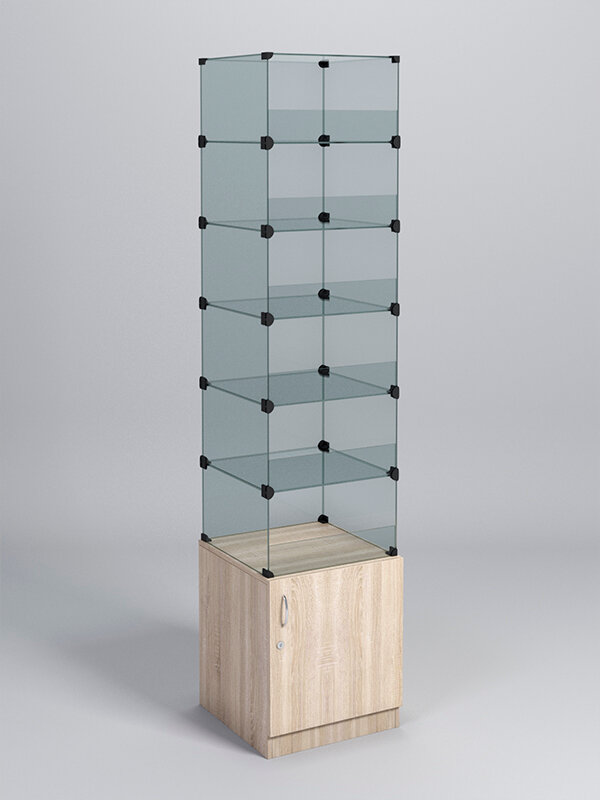 Витрина "КУБ" №606-КО стаканчик (без дверок, передняя стенка - стекло), Дуб Сонома