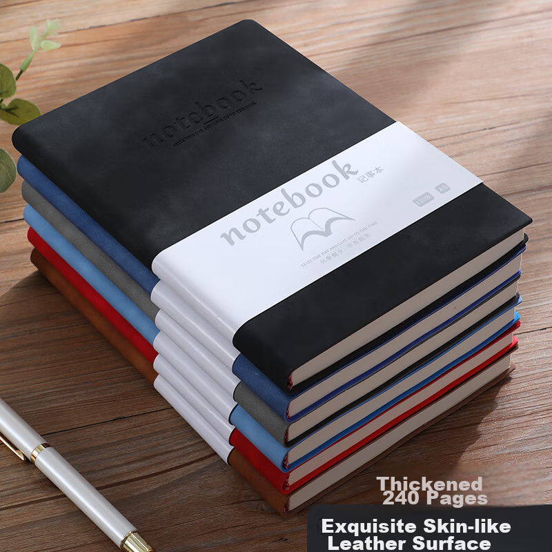 Jiaran Heng Business Skin-Feel Sheepskin Notebook A5 Thick Soft Leather Cover Journal Notebook Stationery High-Quality Work Diary Meeting Record Book Customizable Black