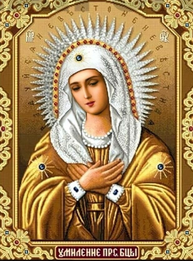 Алмазная мозаика на подрамнике Икона Умиление Пресвятой Богородицы, 20х30 см, сложность 5, цветов 18