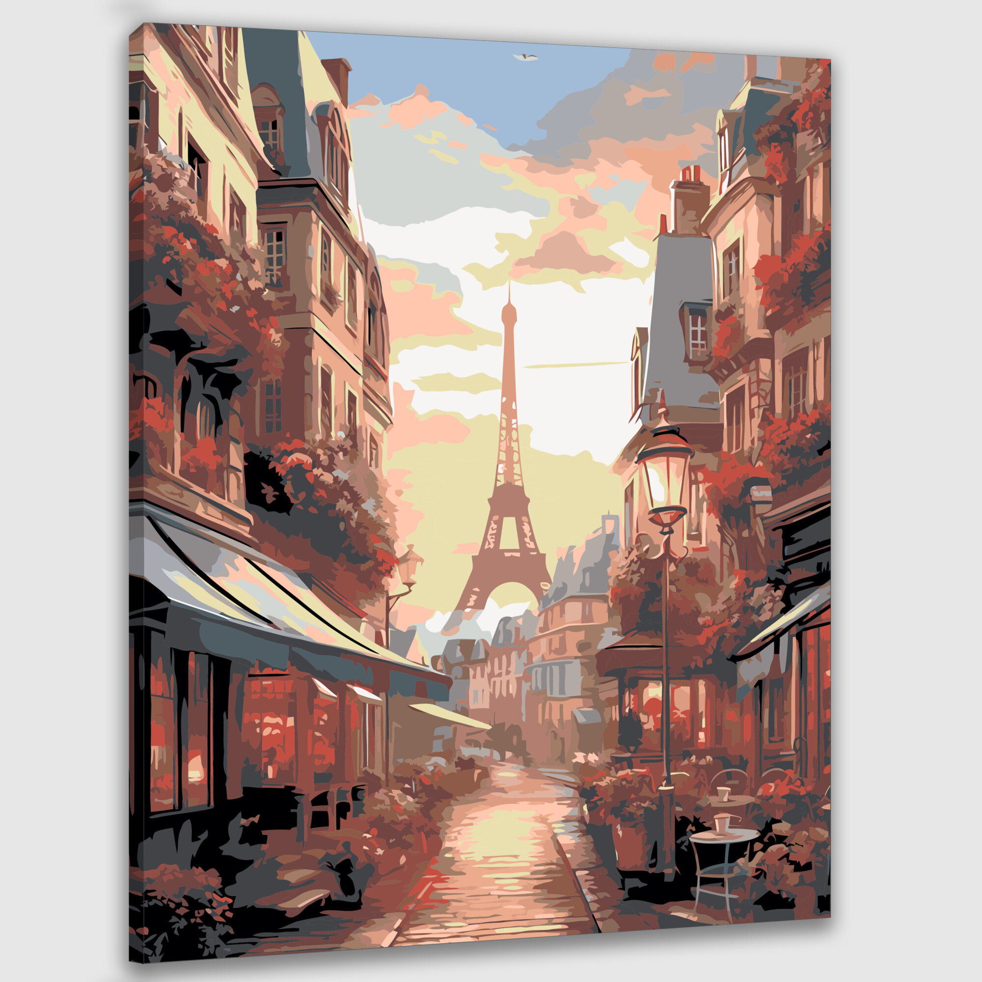 Картина по номерам 40x50 см, городской пейзаж, мощеные улочки, исторические здания, цветочные ящики, кафе