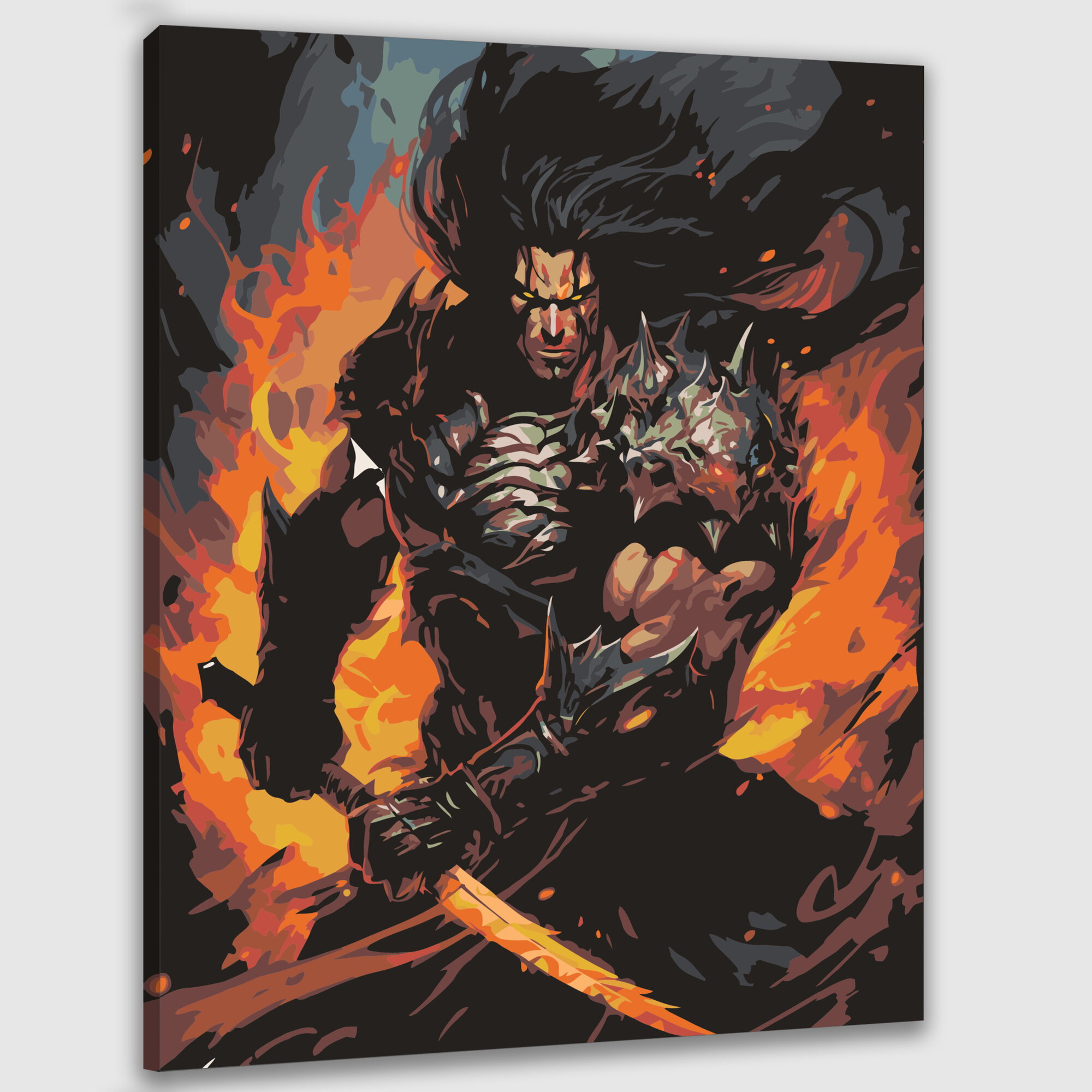 Картина по номерам 40x50 см, свирепый воин, легендарный меч, аура силы, аура решительности, энергия, действие