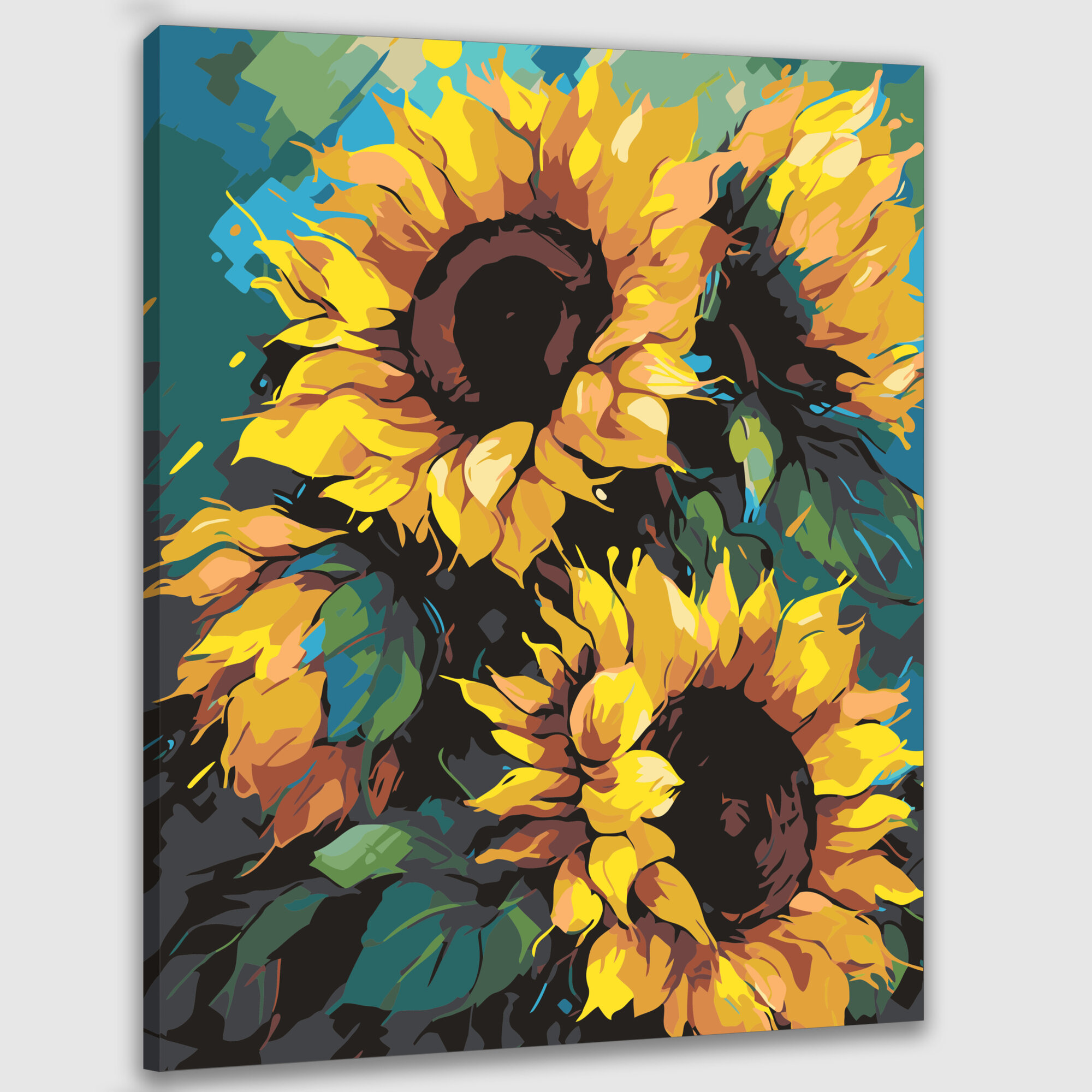 Картина по номерам 40x50 см, цифровое искусство, Винсент Ван Гог, Подсолнухи, динамичная композиция, ярко-желтые цвета