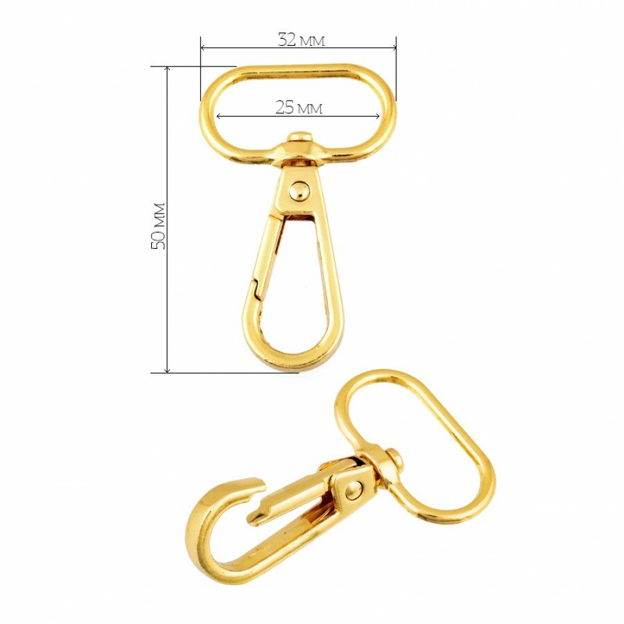 Карабин металл TBY-AX11.1-25 50х32мм (внутр. 25мм) цв. золото уп. 10шт