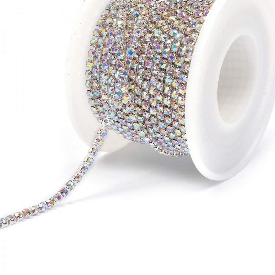 Цепь со стразами TBY.01. SS8. S-2, цв. AB/SILVER, 2.4 мм, уп.10 м