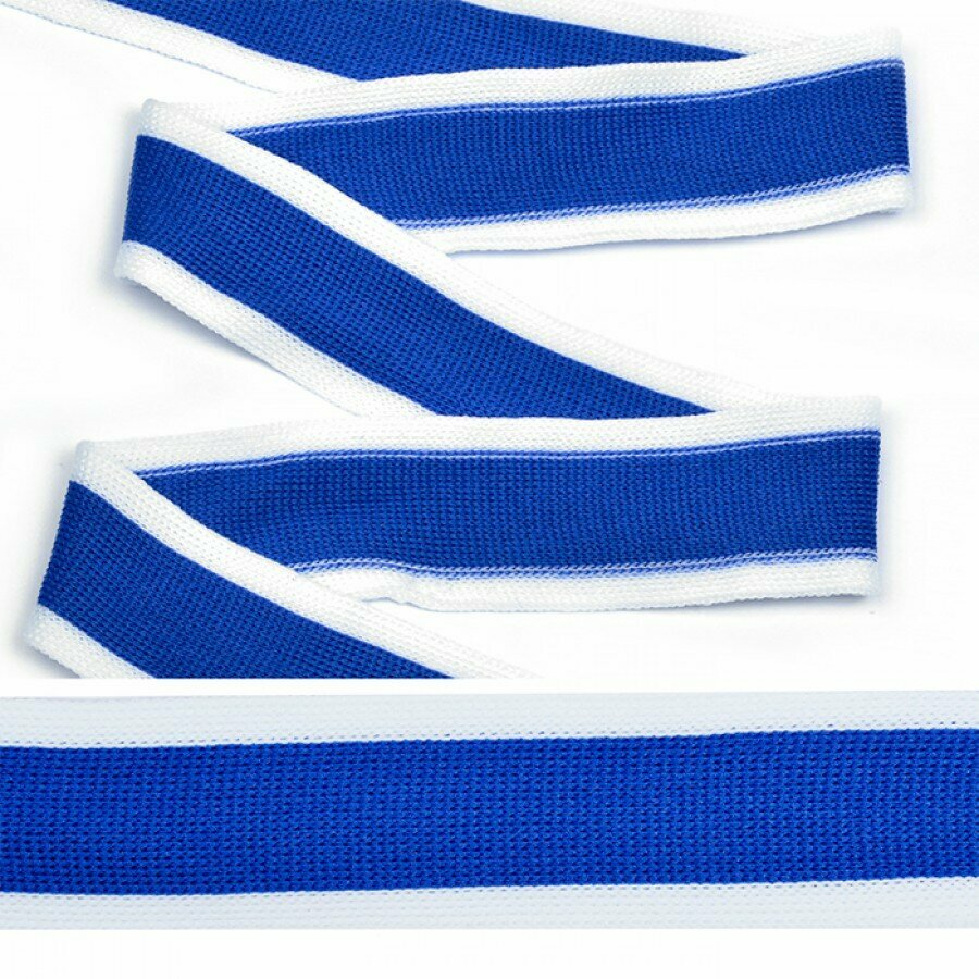 Тесьма TBY трикотажная Лампас KTS1030 шир.30мм цв. бел/син уп.64м