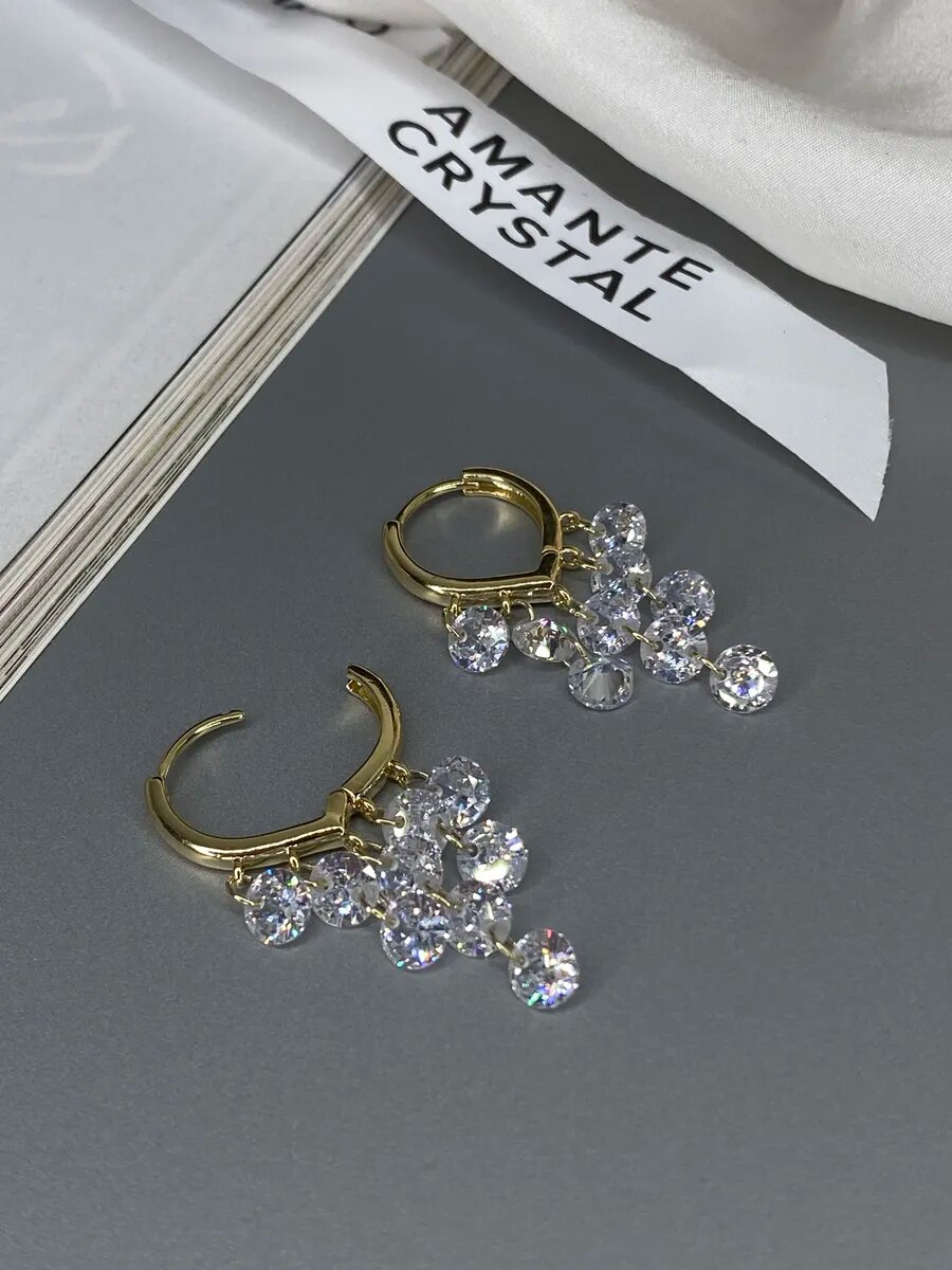 Серьги с подвесками, цепочки Amante crystal, циркон, белый, желтый — фото 1