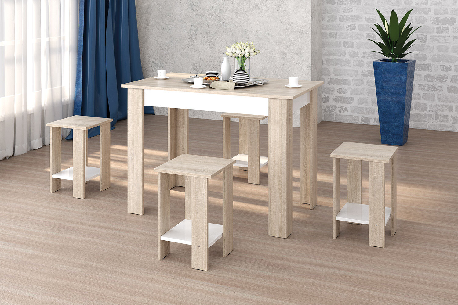 Стол обеденный "Лайт Эко", Цвет Дуб Сонома/Белый Глянец, ширина 100 см, для кухни