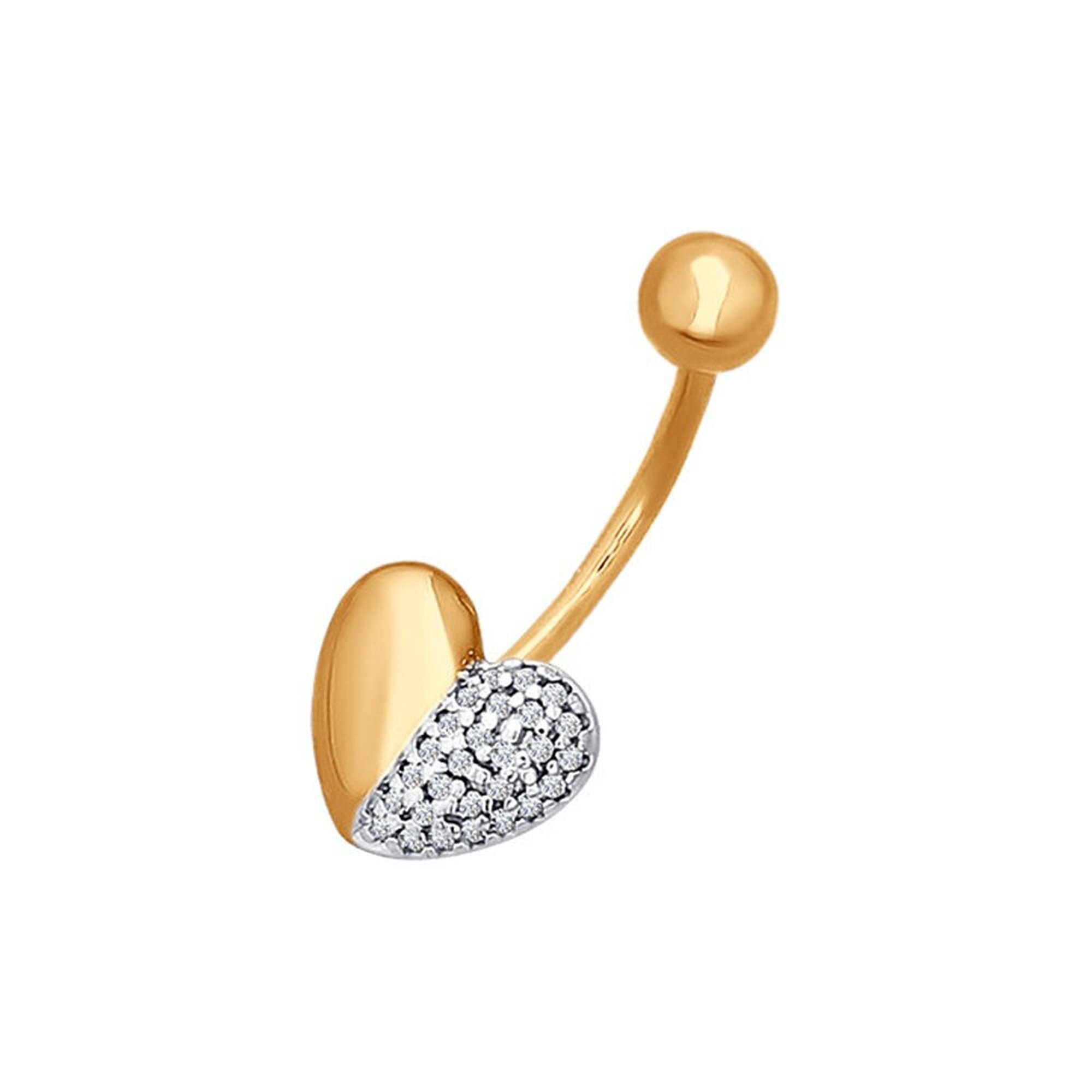 Пирсинг в пупок, красное золото, 585 проба, фианит