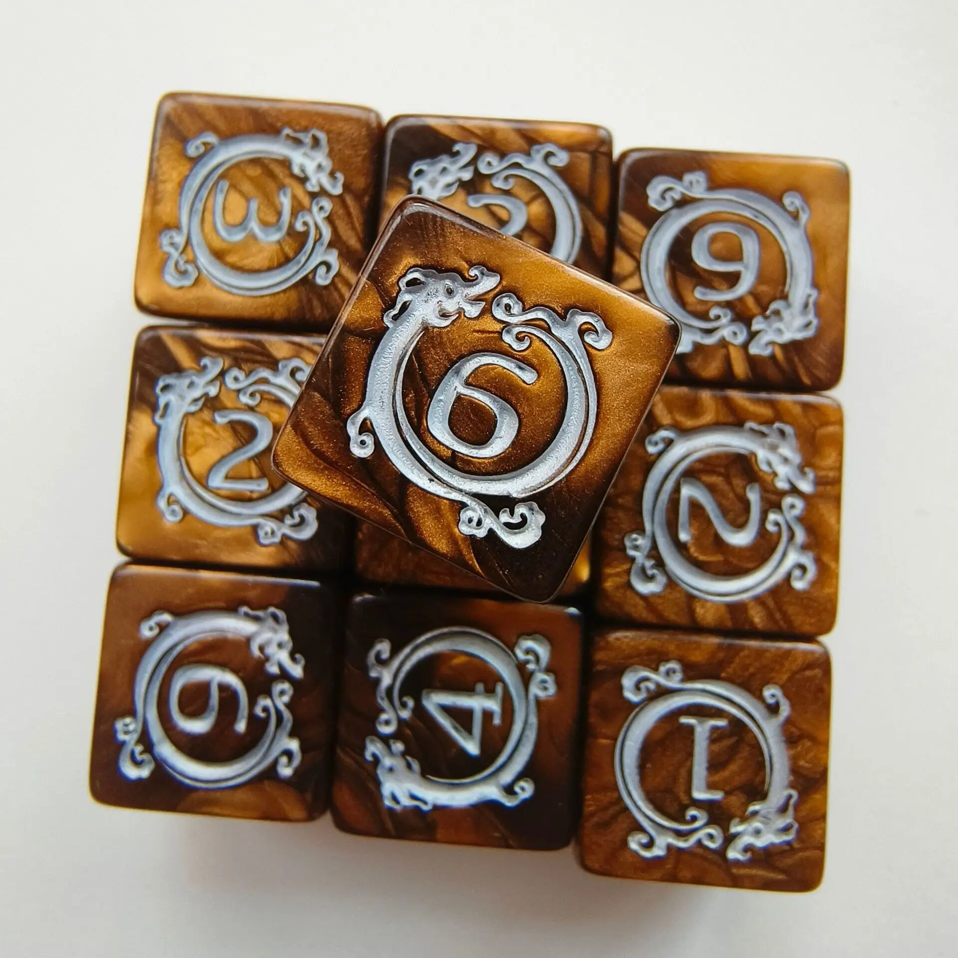 Набор кубиков D6 с узором (10 шт, Цвет: 10pcs gdyl)