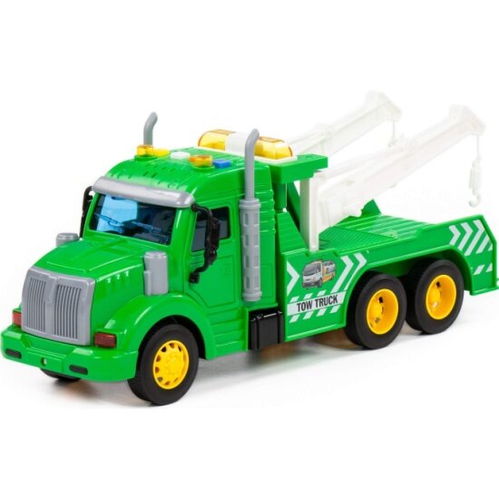 Игрушка инерционная Полесье 86594 Профи, автомобиль-эвакуатор инерционный (со светом и звуком) (зелёный)