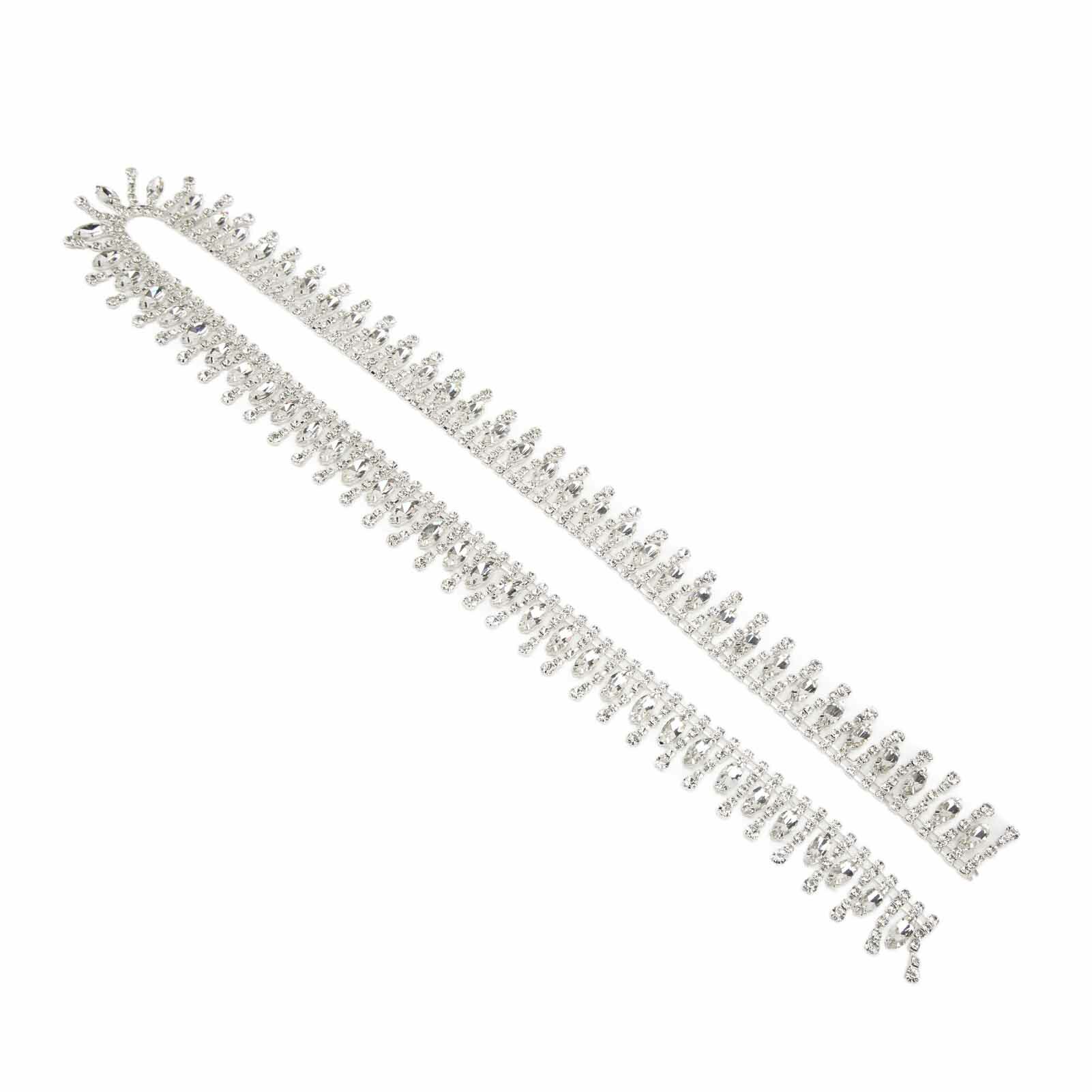 Отделка стразами, длина 1 ярд, неувядаемый элегантный изысканный дизайн с кисточками, широкая бахрома со стразами, белые стразы на серебре