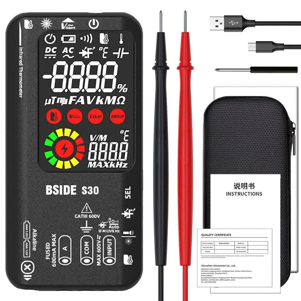 Мультиметр BSIDE S30，Высокоточный цифровой мультиметр с перезаряжаемым цветным экраном，мультиметр цифровой