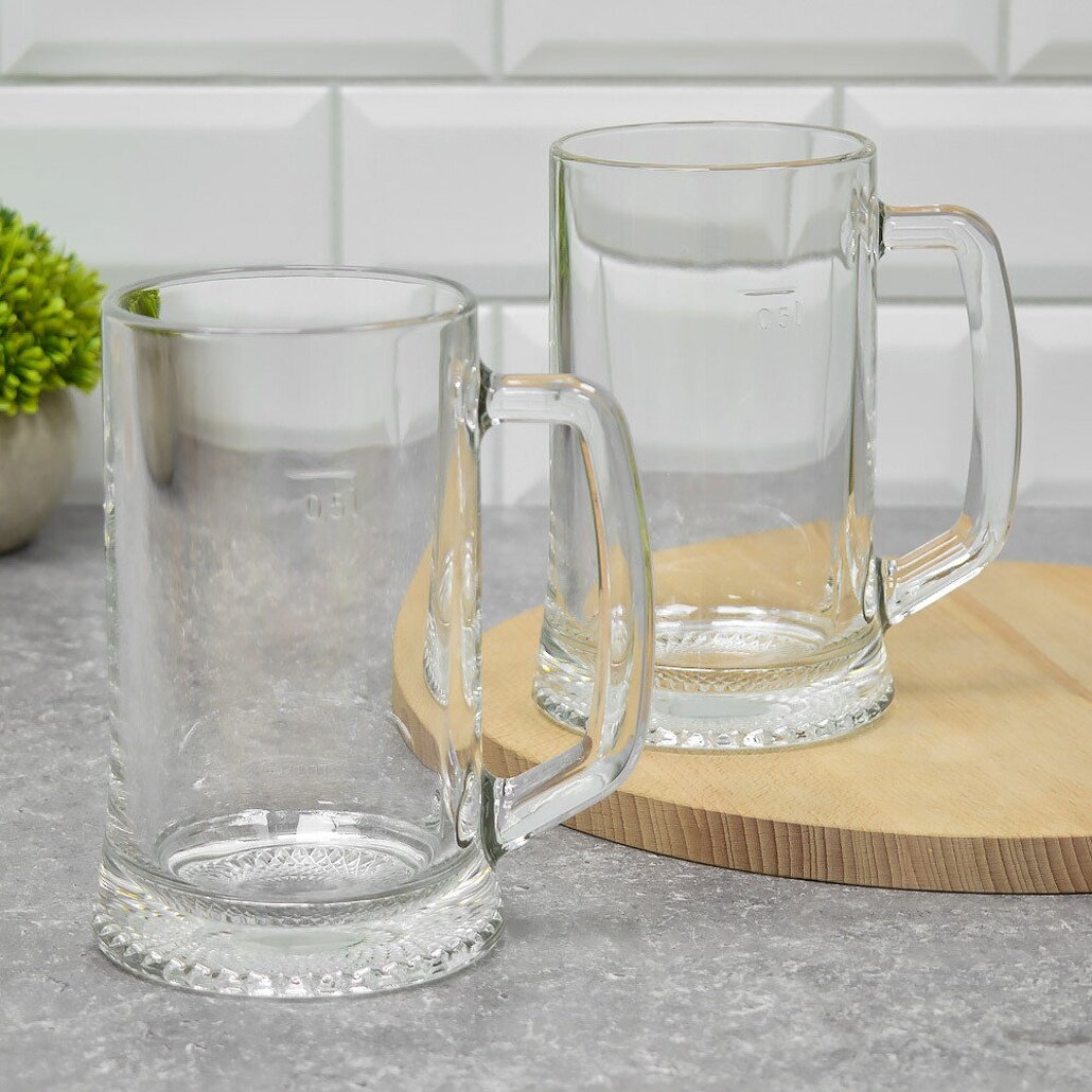 Набор пивных кружек 2 шт 500 мл стекло, прозрачные, для дегустаций и подачи напитков