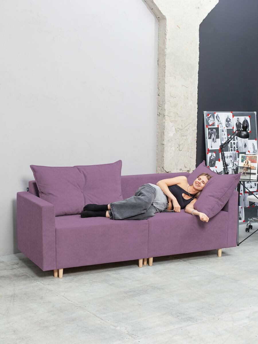 Раскладной диван кровать Пекин NEW прямой модульный, механизм еврокнижка, 213х102х85 см, фиолетовый