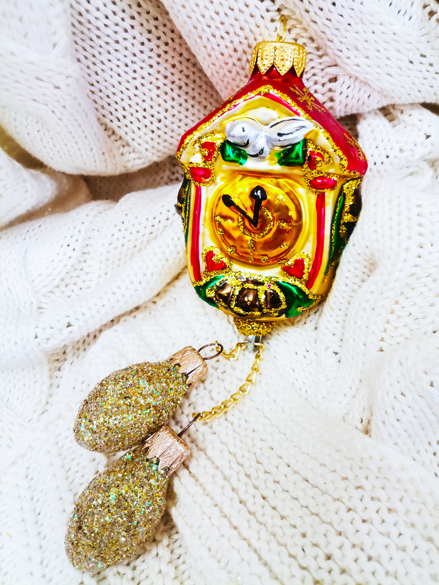 Формовая игрушка Часы с шишками стеклянная Новый Год, Рождество