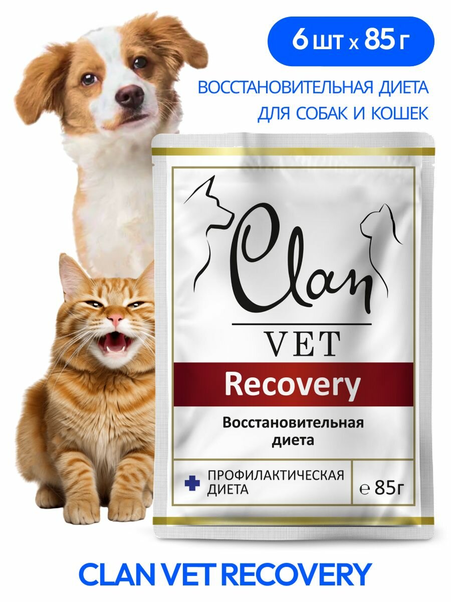 CLAN VET RECOVERY пауч кусочки в соусе для собак и кошек восстановительная диета 85г*6 штук