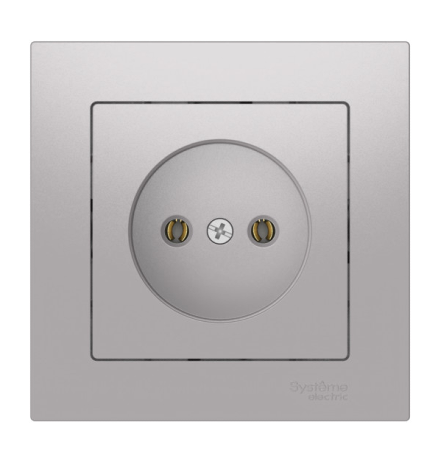 Розетка силовая штепсельная Systeme Electric / Систем Электрик AtlasDesign в сборе, 16А 250В IP20 алюминий, без заземляющих контактов, ATN000340S / электрооборудование