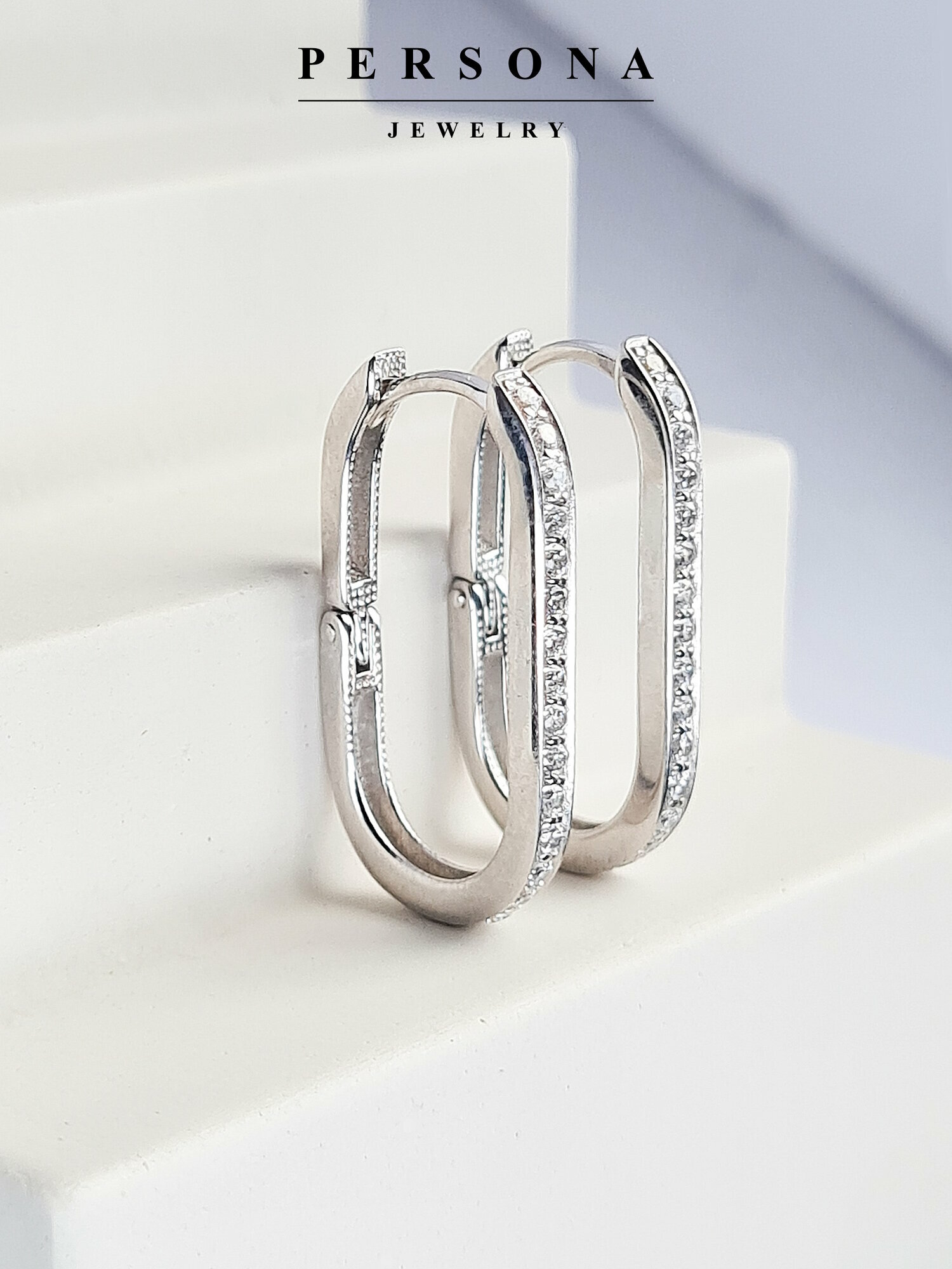 Серьги конго, серебро, 925 проба, родирование, фианит