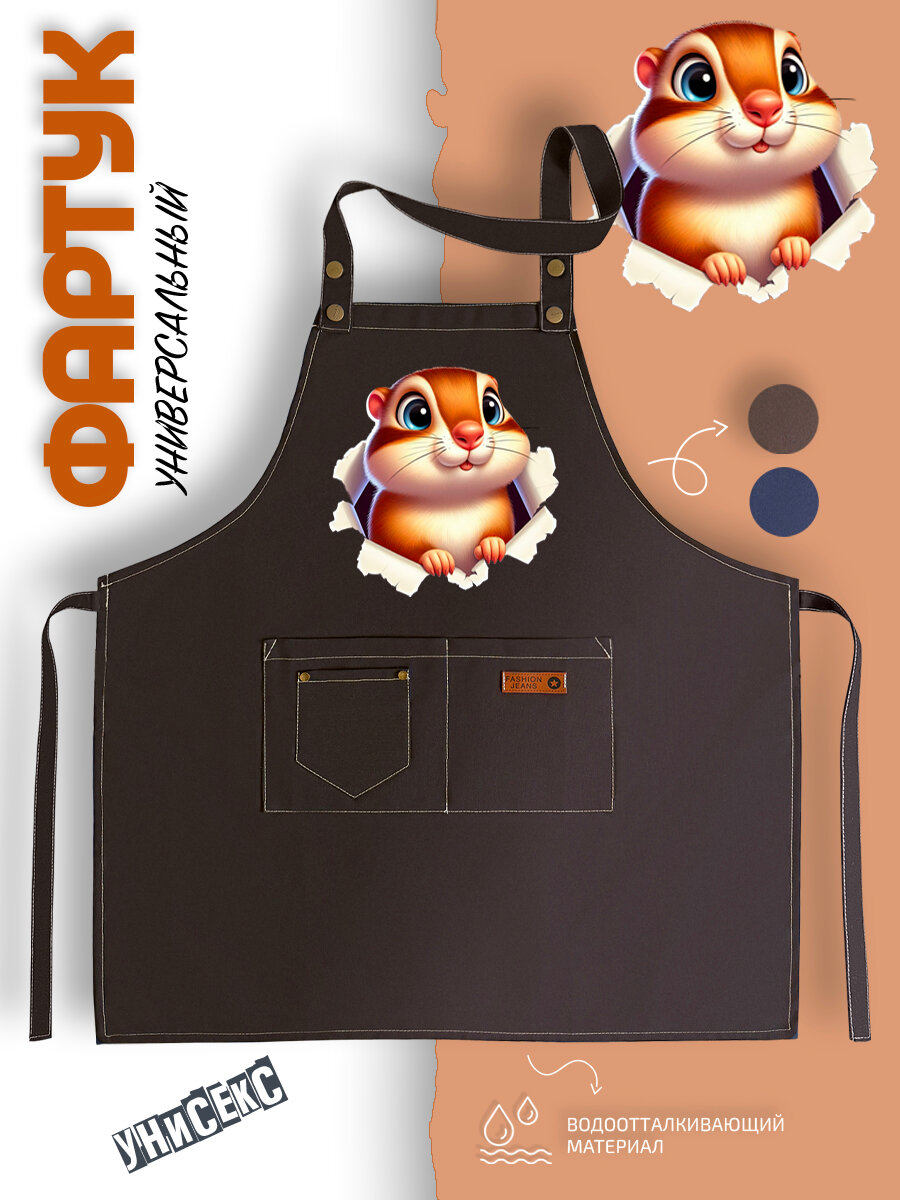 Фартук кухонный с бурундуком универсальный с принтом поварской
