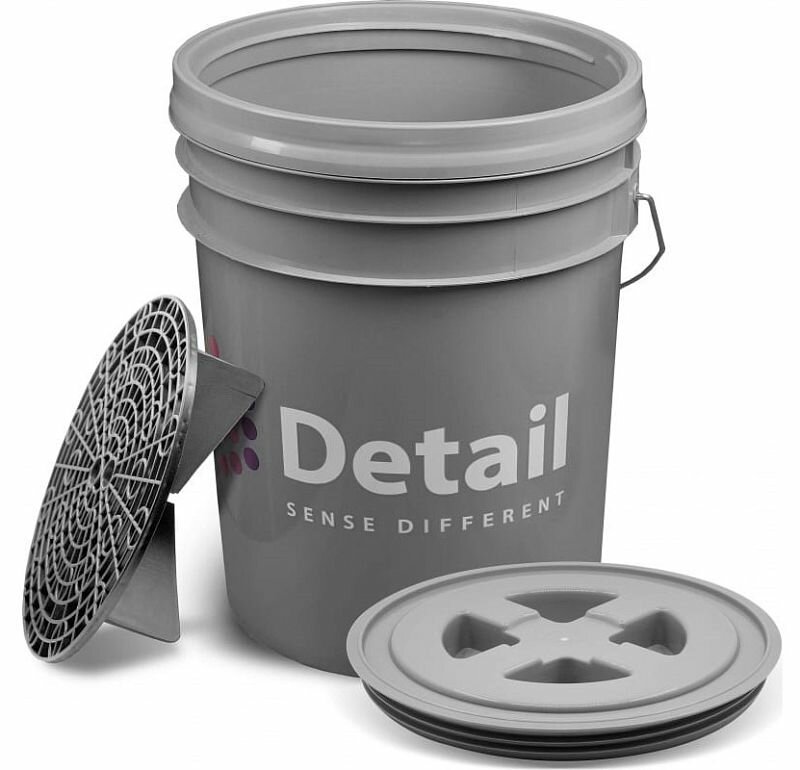 Ведро Detail DT-0223, с фильтром, для мойки авто, пластиковое, серое, 20л