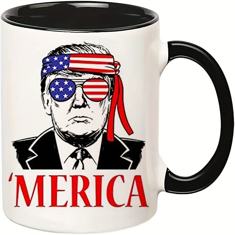Забавная керамическая кружка «Merica Trump» — 350 мл, патриотический дизайн американского флага с Дональдом Трампом, идеальный подарок для гордых американцев
