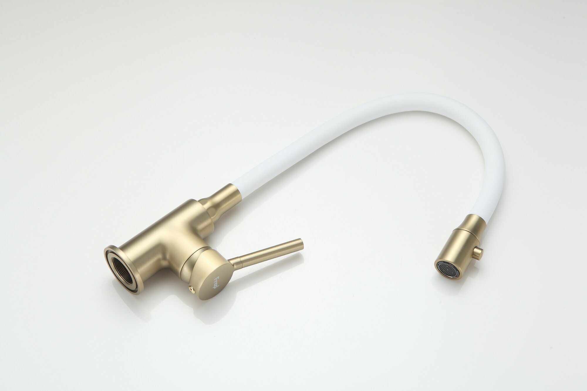 Смеситель для кухни FRAP F40553-3 белый, золотой сатин, гибкий излив, латунь, гайка