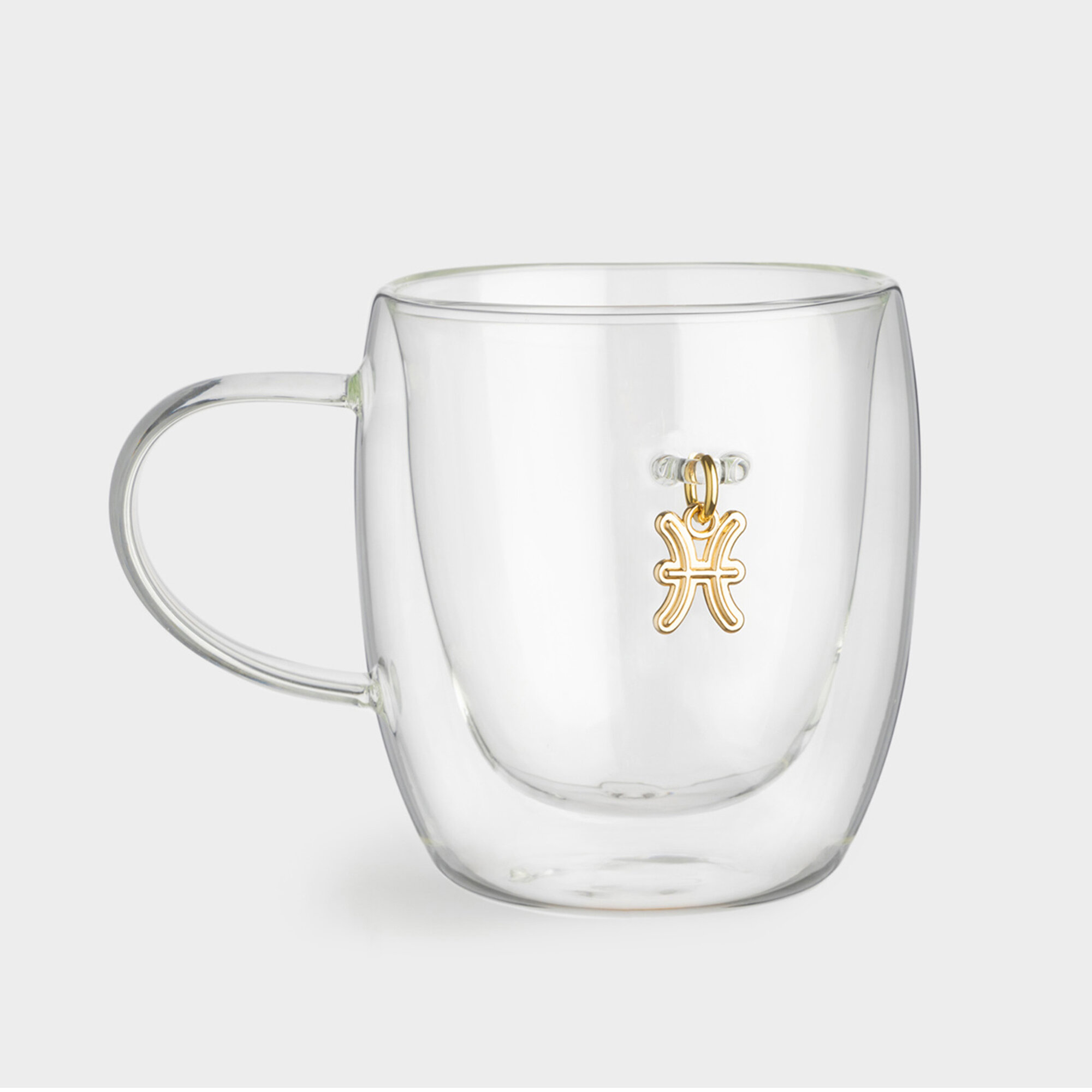 Кружка, 280 мл, стекло Б/металл, с золотистой подвеской, Овен, Air figure zodiac