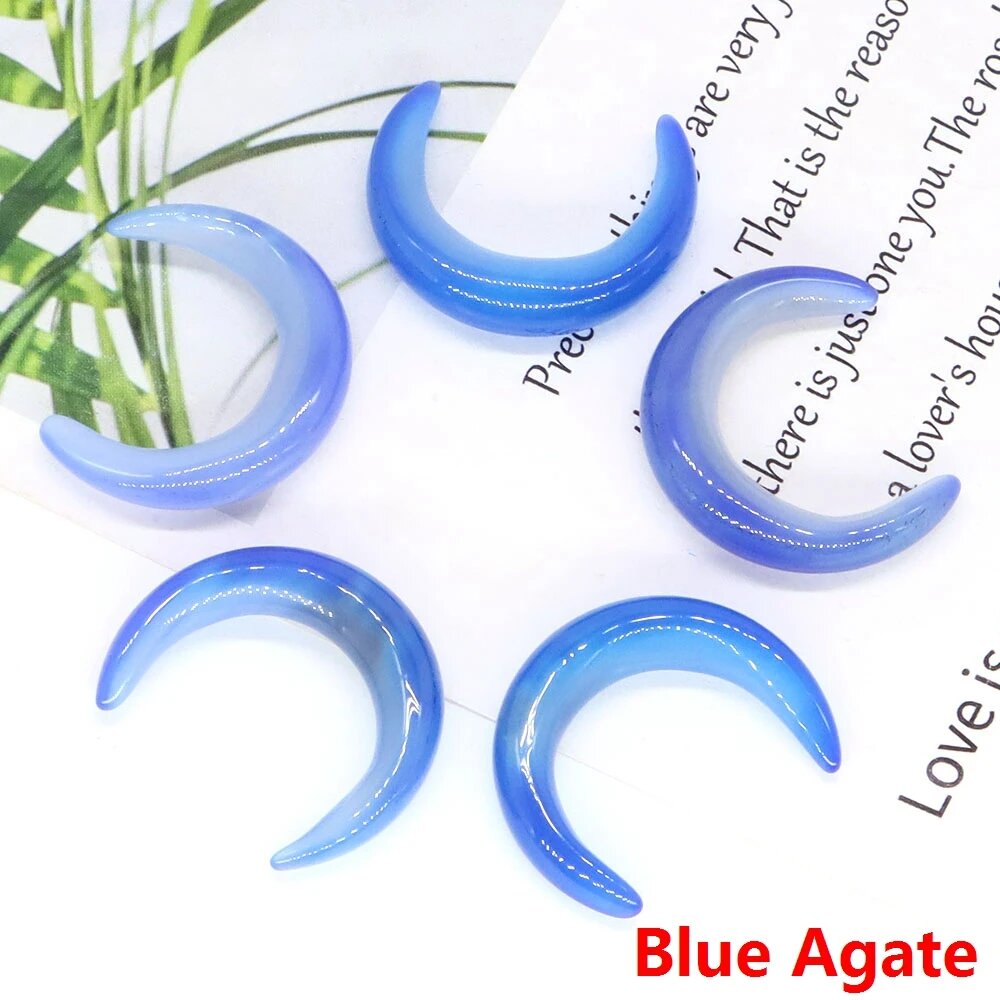 Натуральный кристалл полумесяц 30 мм аметист розовый кварц Синий, 1 pc, Blue Agate