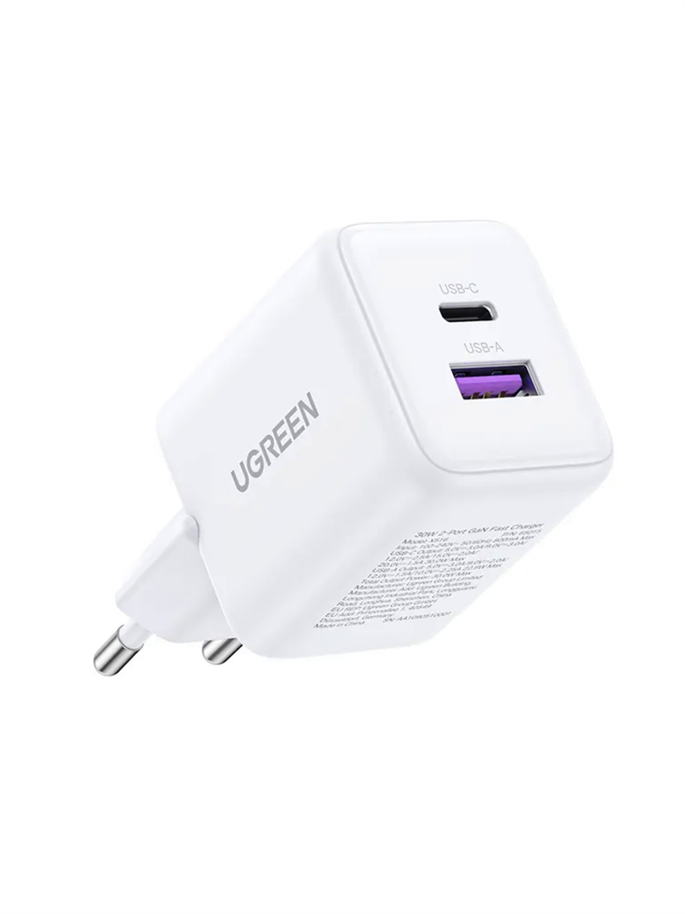 UGREEN Сетевое зарядное устройство UGREEN X516 (65015) 30W USB-C + USB-A GaN Fast Charger EU белый