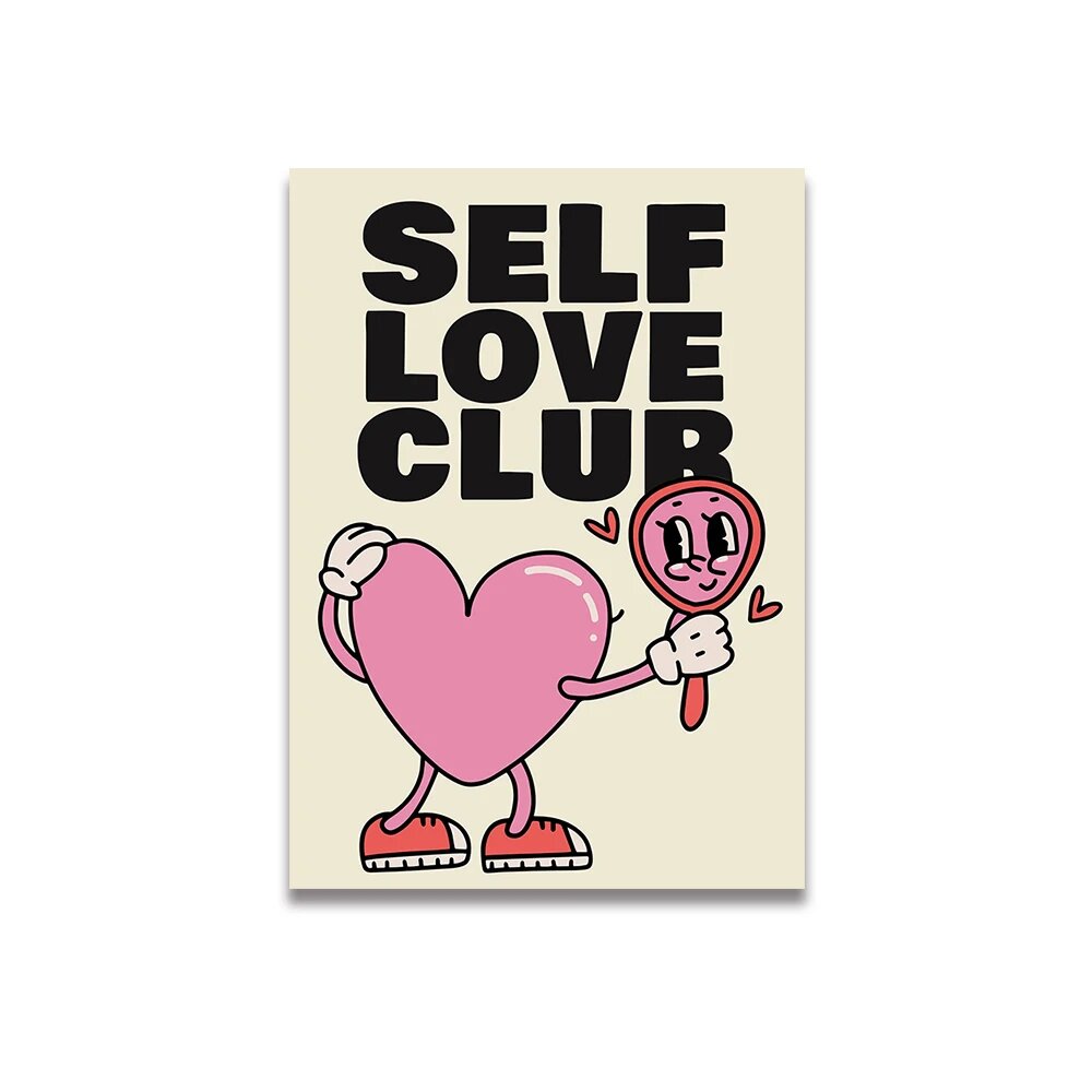Розовый принт "Self Love Club" на холсте 30x40см