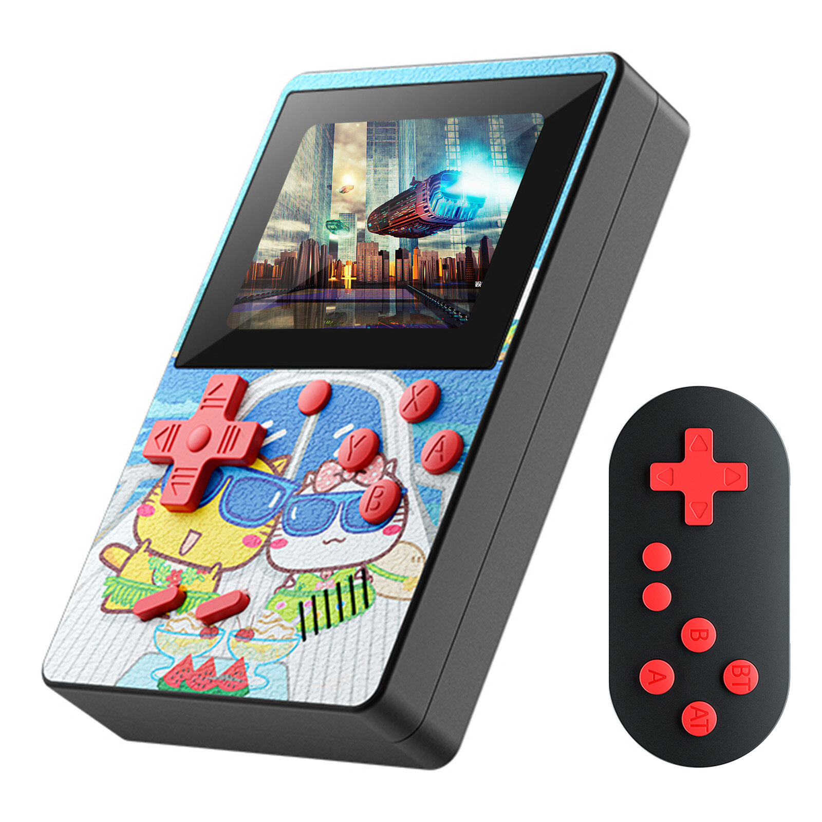 Игровая консоль портативная X50 с экраном 2.6 дюйма полноцветным, 500 ретро-играми, батареей 350mAh перезаряжаемой, цвета Розовый синий, Зеленый синий, Синий серый, Серый синий