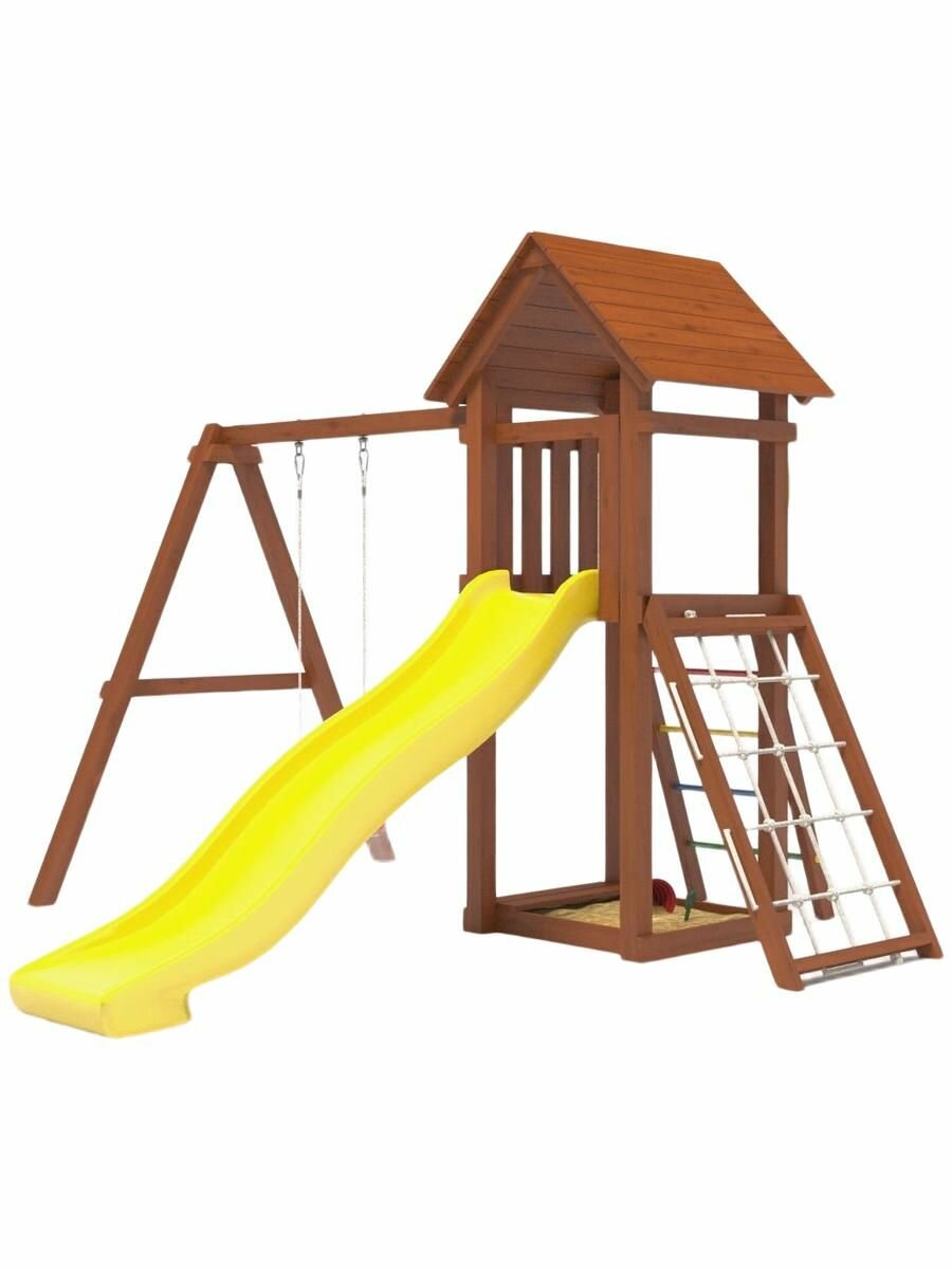 Детская площадка игровая уличная Савушка Мастер 7 (Махагон). Игровой спортивный комплекс для улицы с горкой и качелями