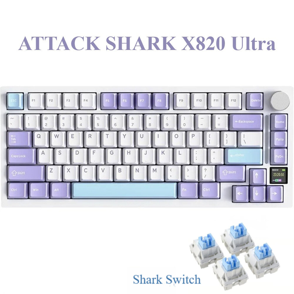 ATTACK SHARK X820 Ultra Беспроводная механическая клавиатура с интеллектуальным TFT-дисплеем и ручкой (Shark Switch)