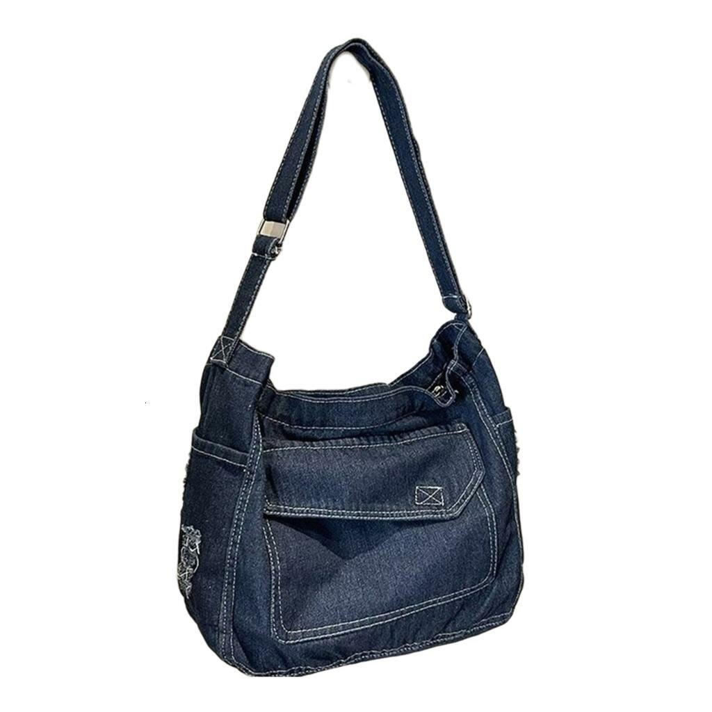 Женская джинсовая сумка через плечо, темно-синий
