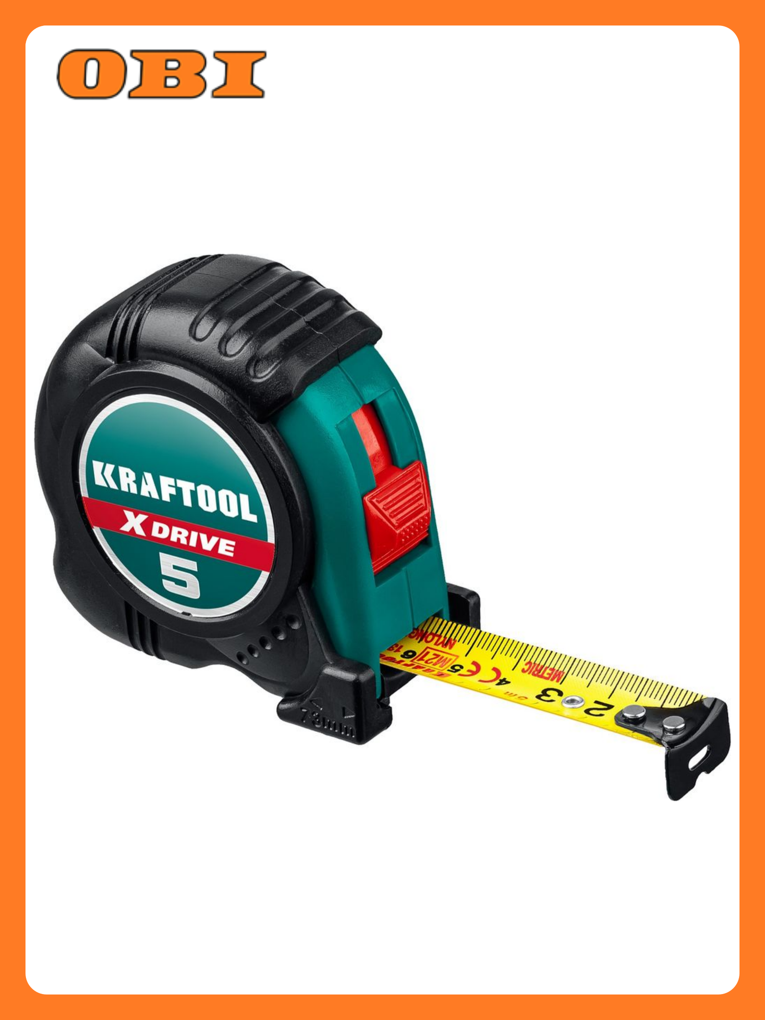 Рулетка Kraftool, обрезиненный корпус, двухсторонняя шкала, магнитный крюк, 5м