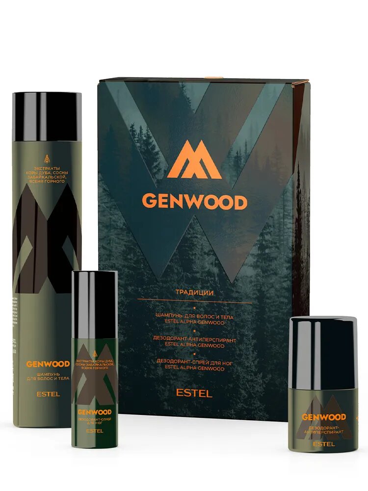 AG/N/SDSP Набор ESTEL ALPHA GENWOOD "Традиции" (шампунь 300 мл + дезодорант для тела 50 мл + дезодорант для ног 100 мл)