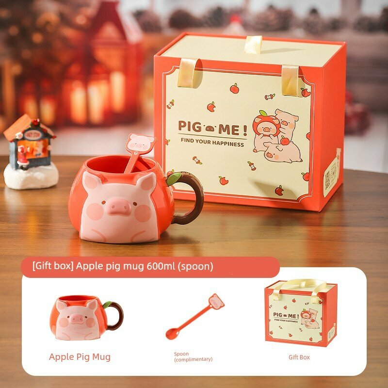 Сервировочный набор керамическая кружка Lulu Pig & Kawan Island 600 мл с ложкой для женщин