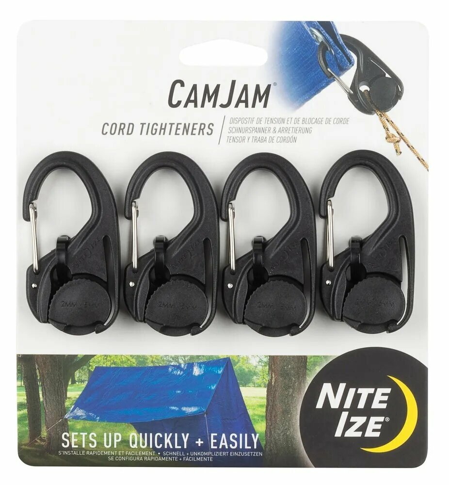 Безузловой натяжитель для веревки с карабином Nite Ize CamJam - Черный 4 шт