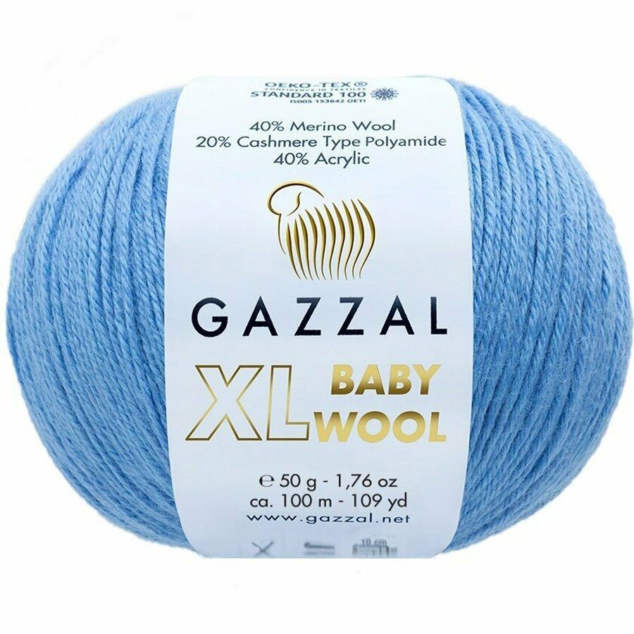Пряжа Gazzal BABY WOOL XL 813 голубой (5 мотков)