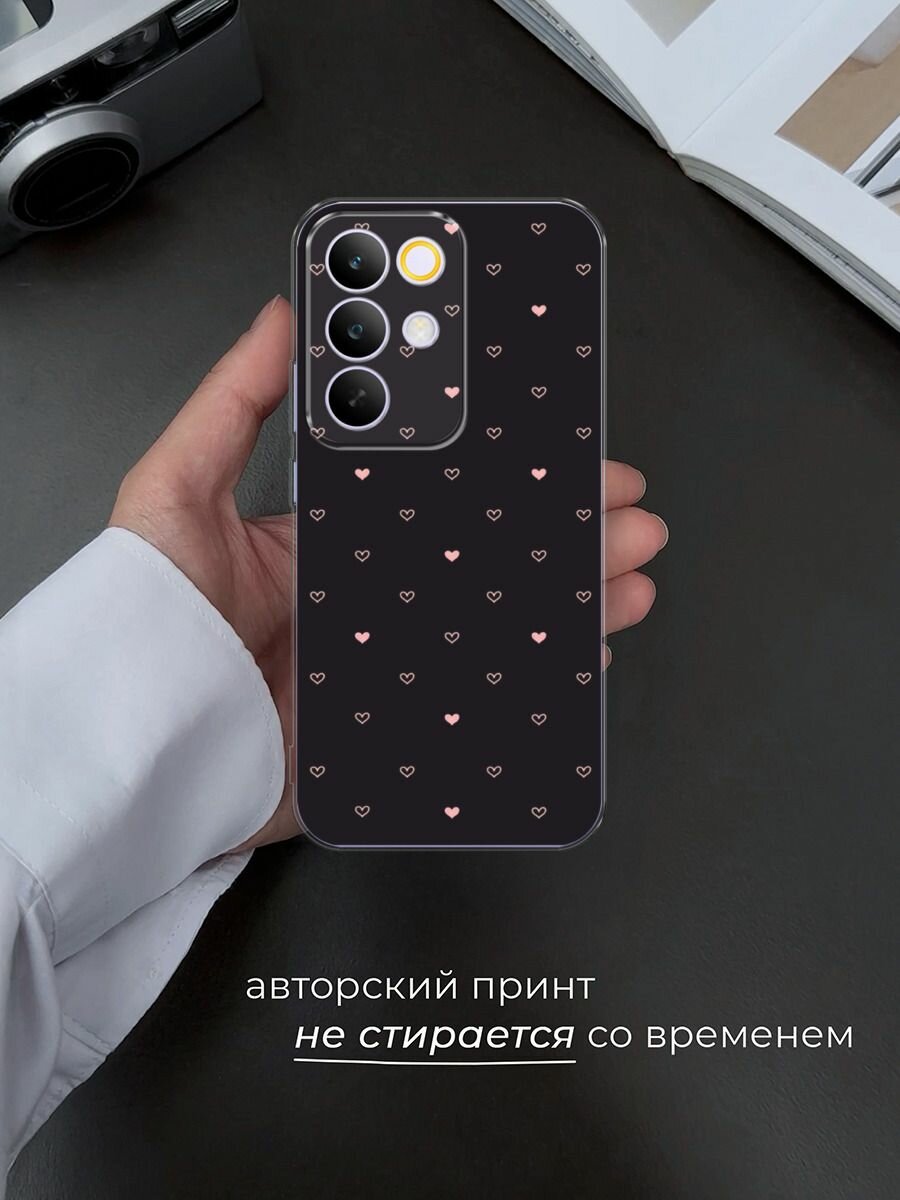 Чехол на Realme C85 Pro / Реалми C85 Про с принтом Черный фон и сердечки — фото 1