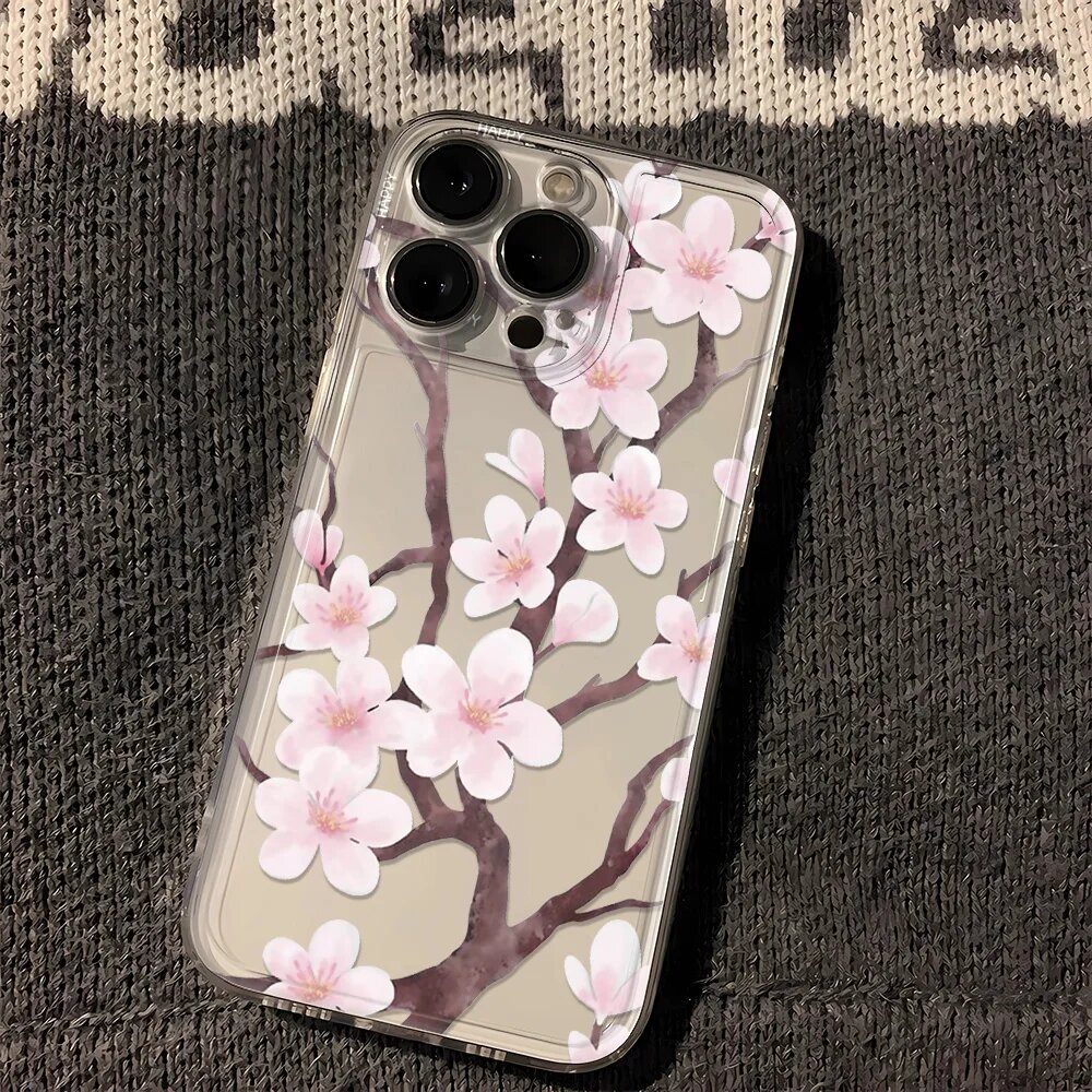 Розовый чехол для телефона с цветком сливы для iPhone 17, 16, 15, 14 Plus, 13, 12, 1, For iphone 17