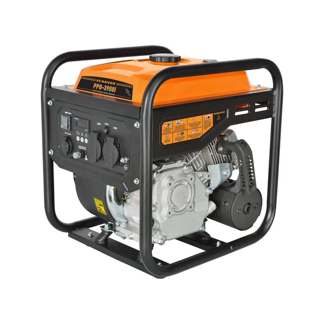 Бензиновый инверторный генератор Carver PPG -3900I, 3.3 кВт, 4-тактный, бак 7.5 л, оранжевый