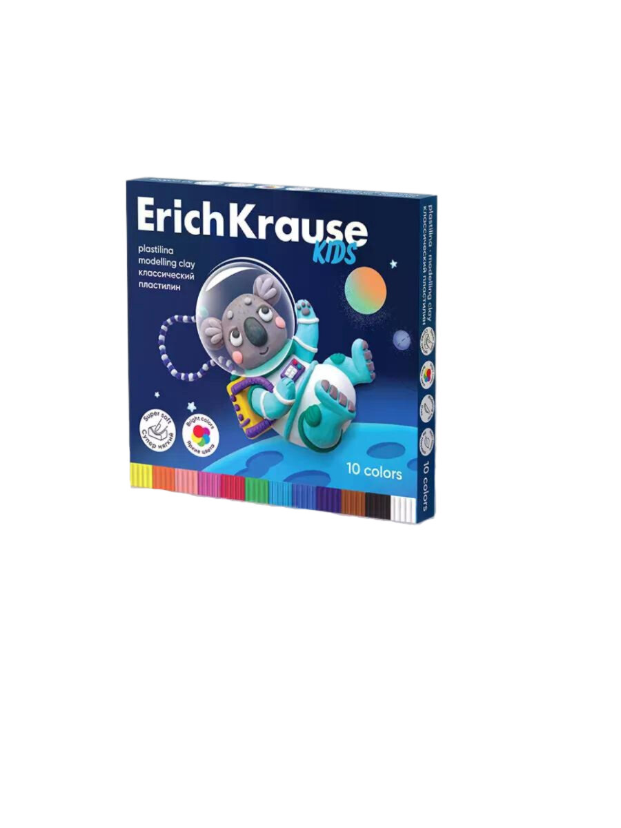 Пластилин 10 цветов, 180 г, ErichKrause "Kids Space Animals", со стеком, в картонной упаковке