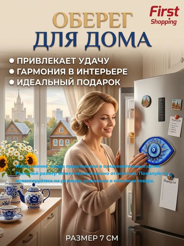 Магнит на холодильник "Глаз Фатимы" на удачу, декоративный оберег из смолы, сувенир 7 см для дома и благополучия
